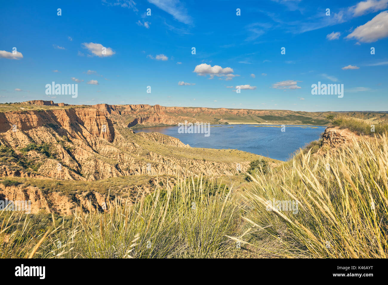 Barrancas de Burujon (Burujon canyons), gullied landscape.Toledo ...