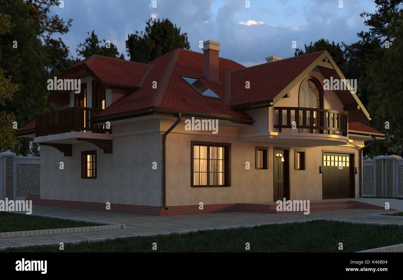 Photo realistic render of the house 3d illustration Stock Photo - Alamy