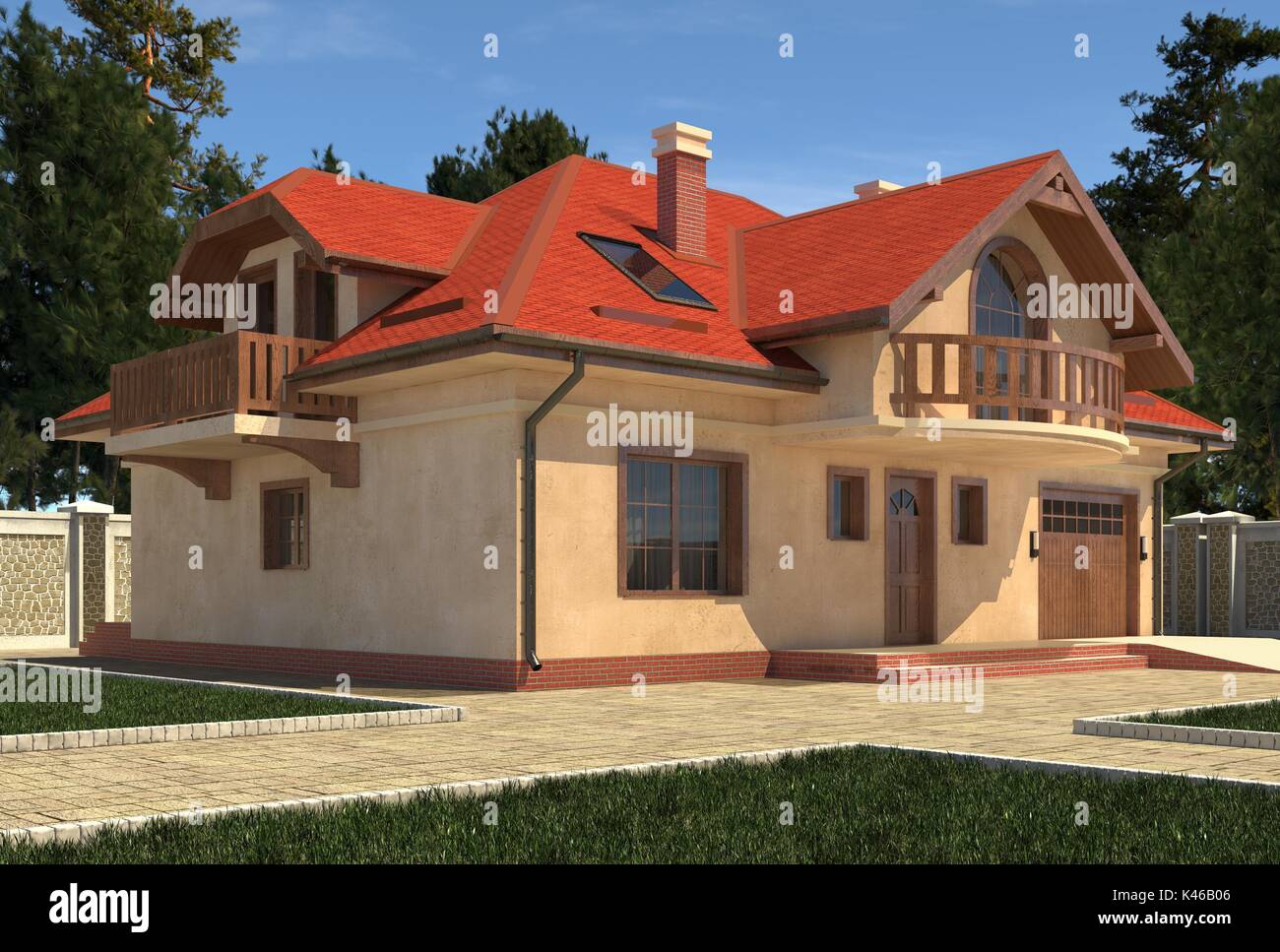 Photo realistic render of the house 3d illustration Stock Photo - Alamy