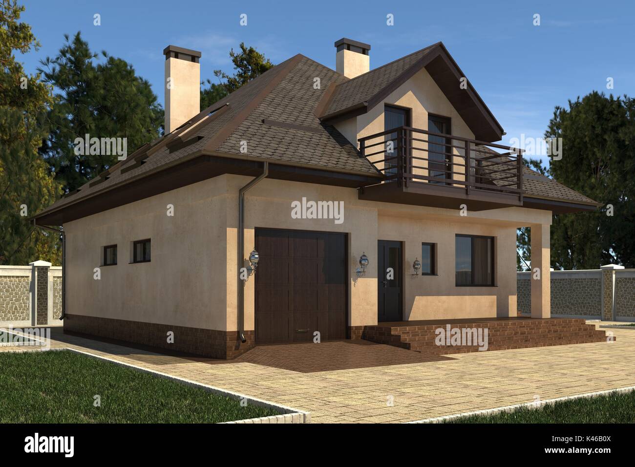 Photo realistic render of the house 3d illustration Stock Photo - Alamy