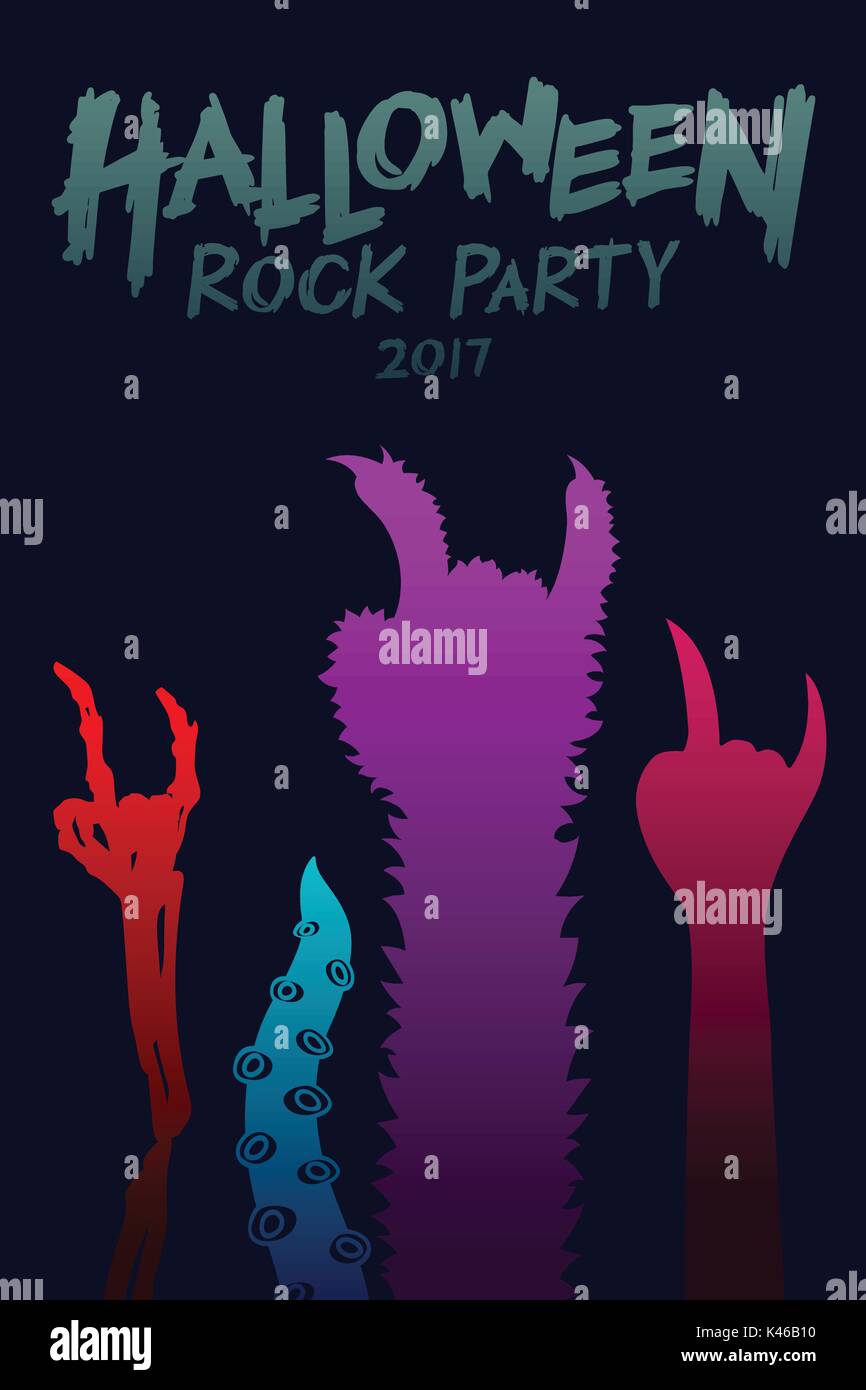 Halloween 2017 rock party background template set, devil monster hand ...