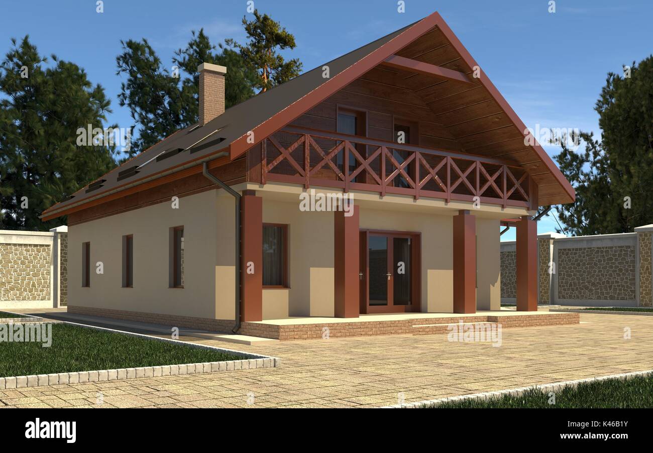 Photo realistic render of the house 3d illustration Stock Photo - Alamy