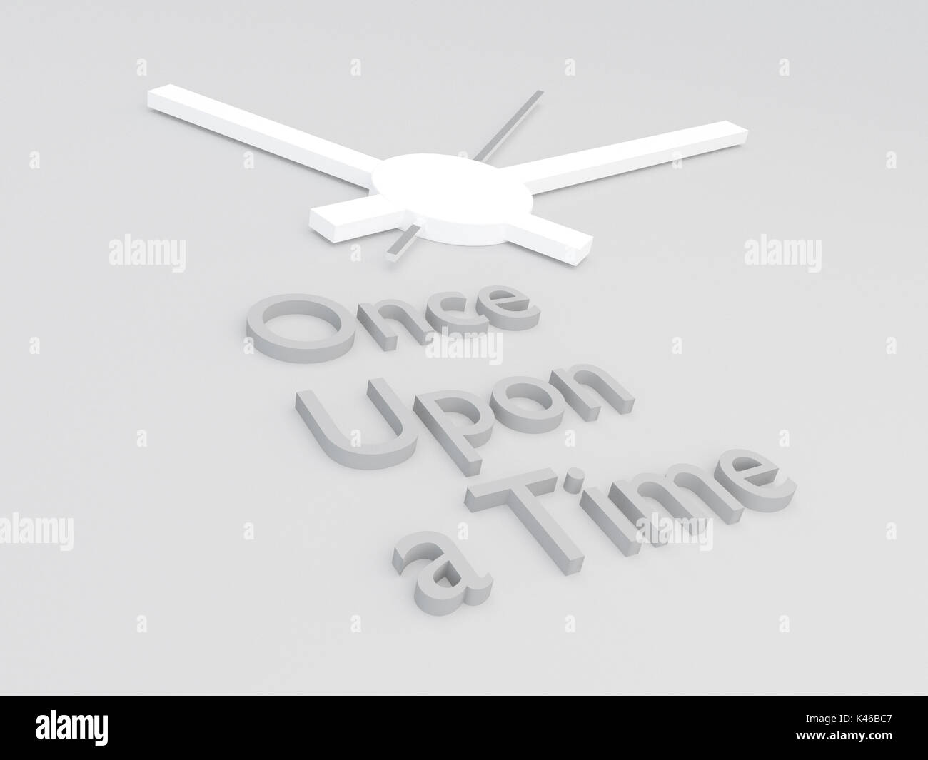3D illustration of "Once Upon a Time" title with a clock as a ...
