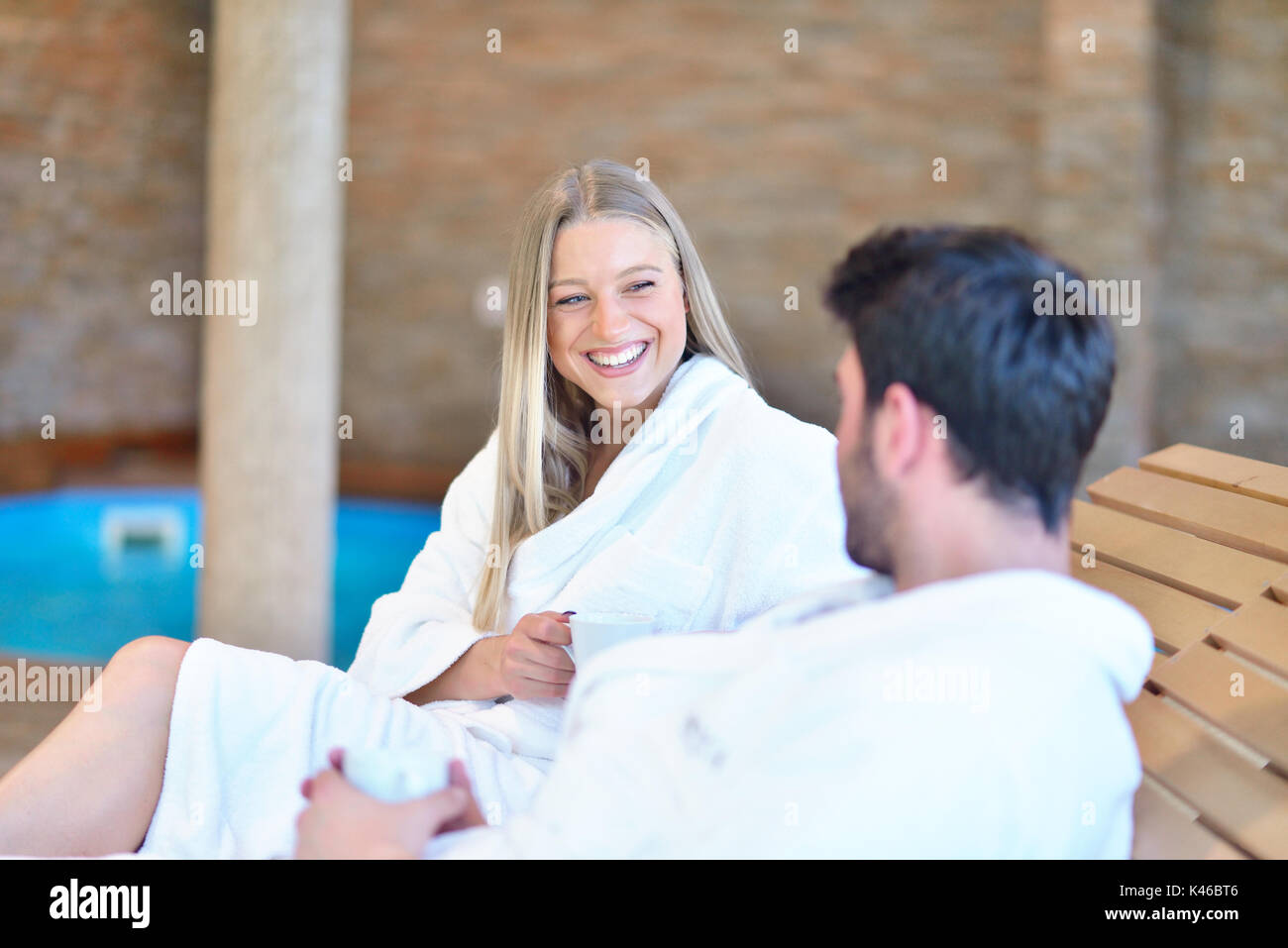 Beautiful couple relaxing together at spa centre after a beauty ...
