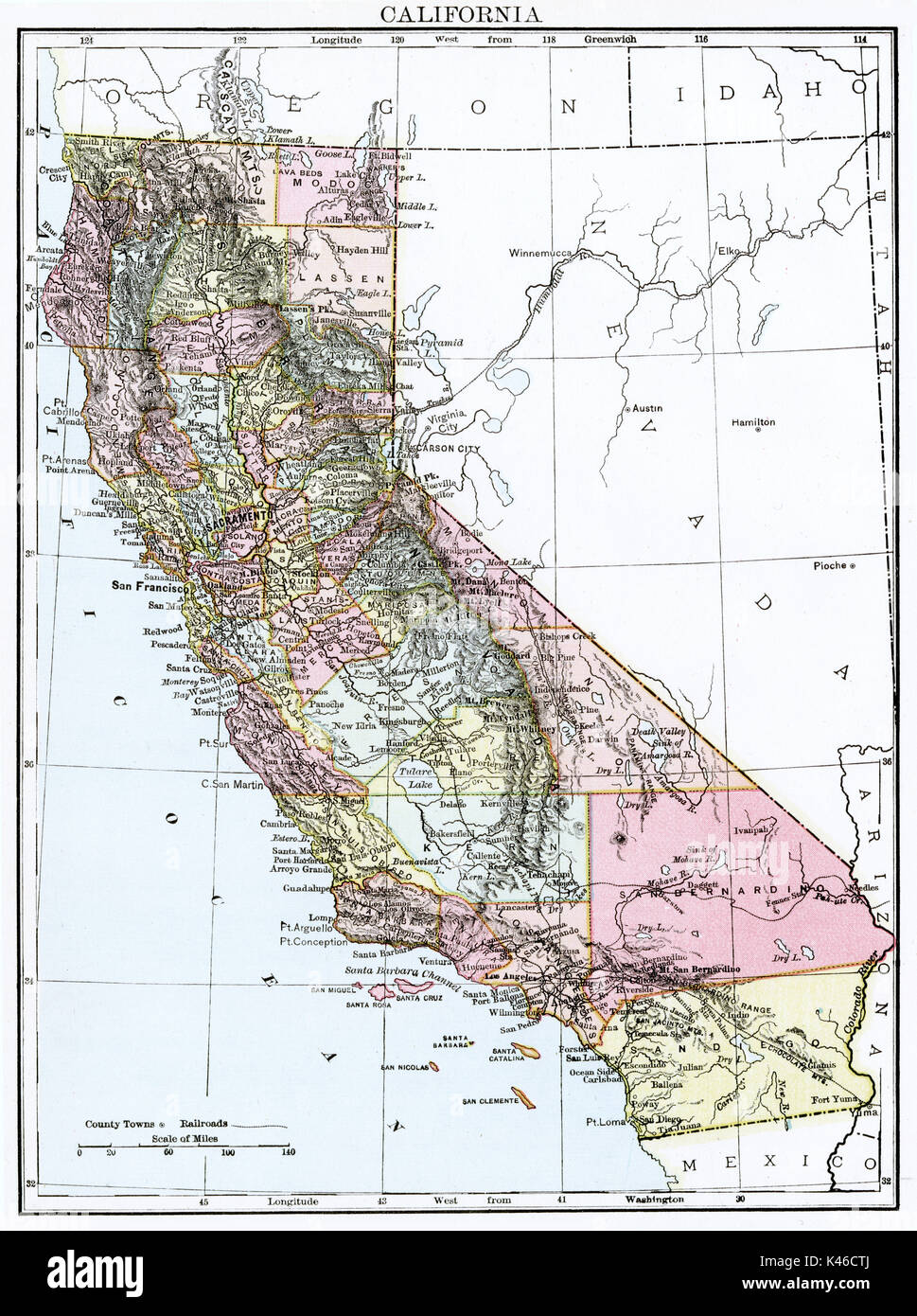 California 19th century map hi-res stock photography and images - Alamy