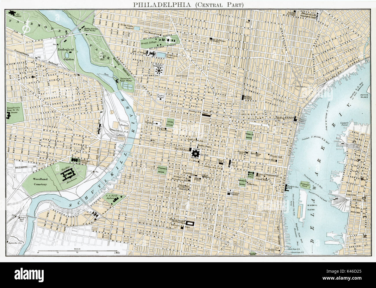 Antique map, circa 1875, of Philadelphia (Central Stock Photo - Alamy