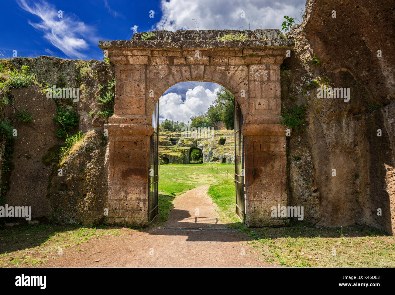 Ancient roman stone amphitheater main gate in the town of Sutri with ...