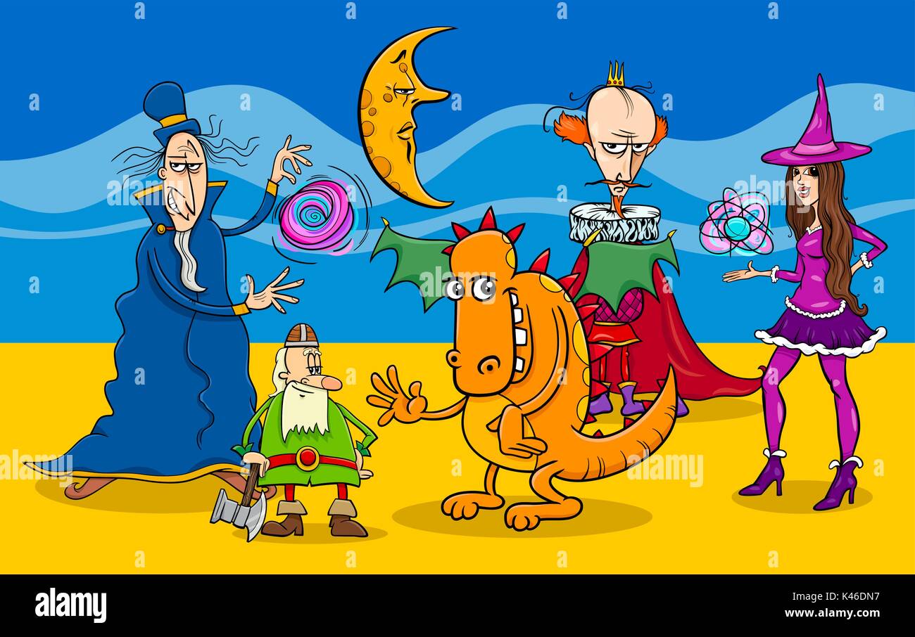 Cartoon Illustration of Fantasy or Fairy Tale Characters Group Stock ...