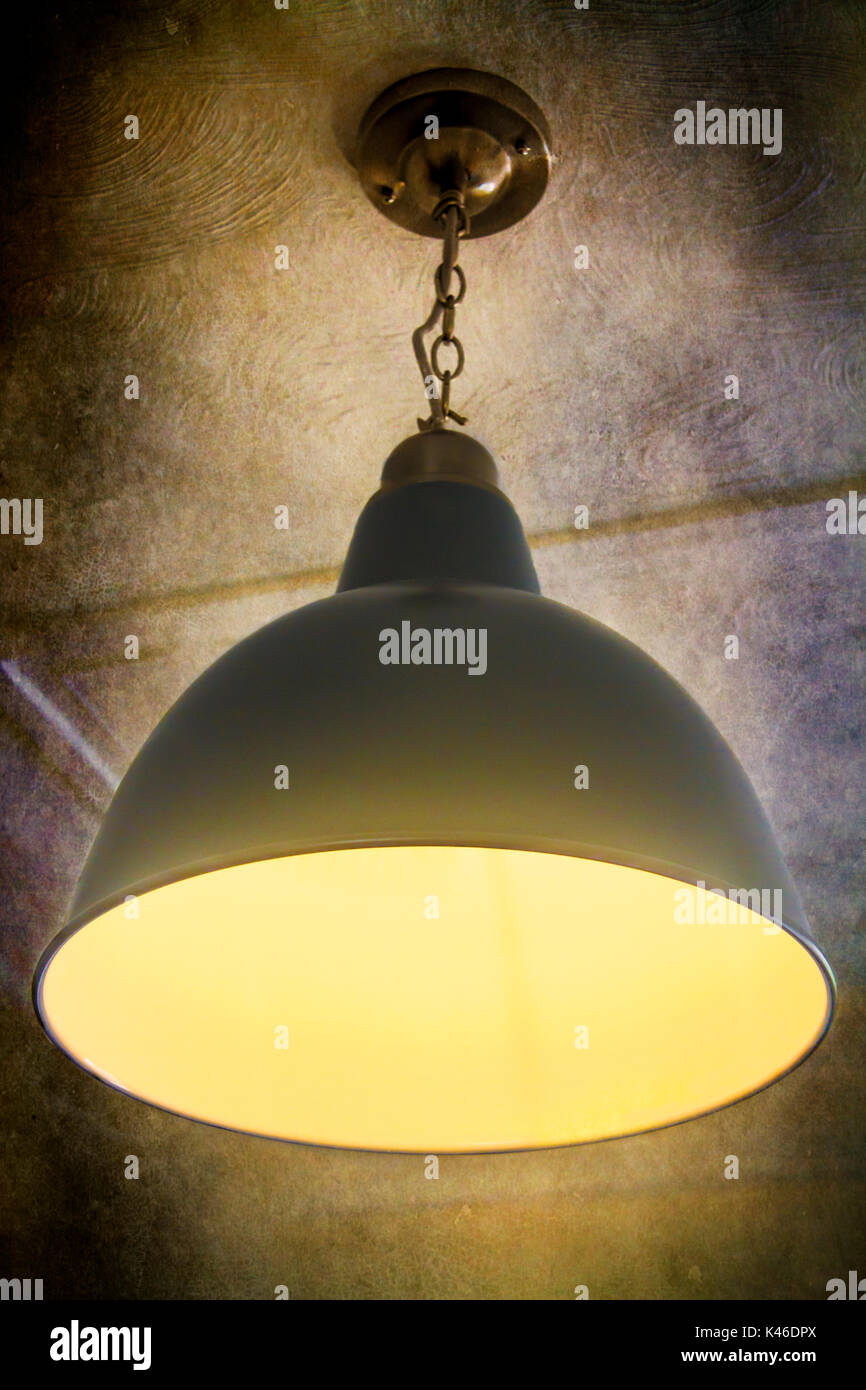 Overhead industrial metal lamp and lampshade Stock Photo - Alamy