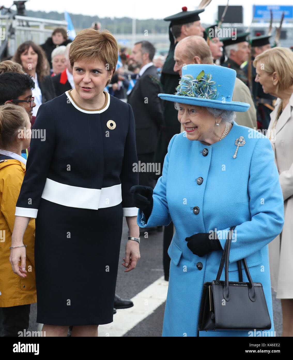 Queen Elizabeth II on the Queensferry Crossing during the official ...