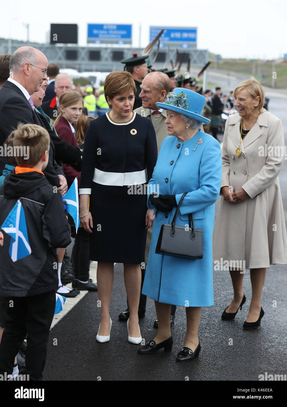 Queen Elizabeth II on the Queensferry Crossing during the official ...