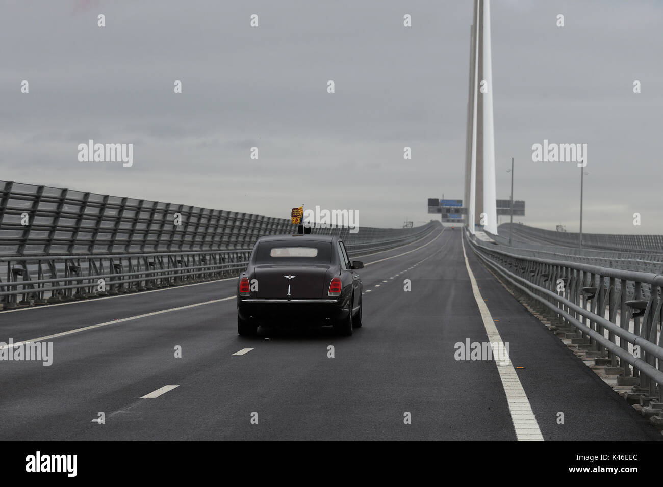 Queen Elizabeth II travels across the Queensferry Crossing during the ...