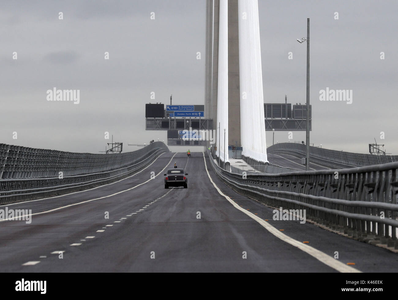 Queen Elizabeth II travels across the Queensferry Crossing during the ...
