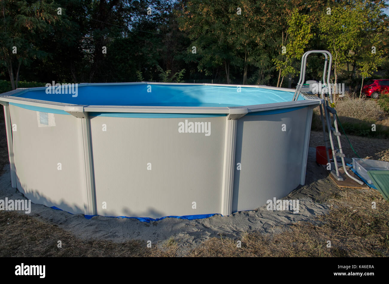 View of a metal frame swimming pool Stock Photo - Alamy