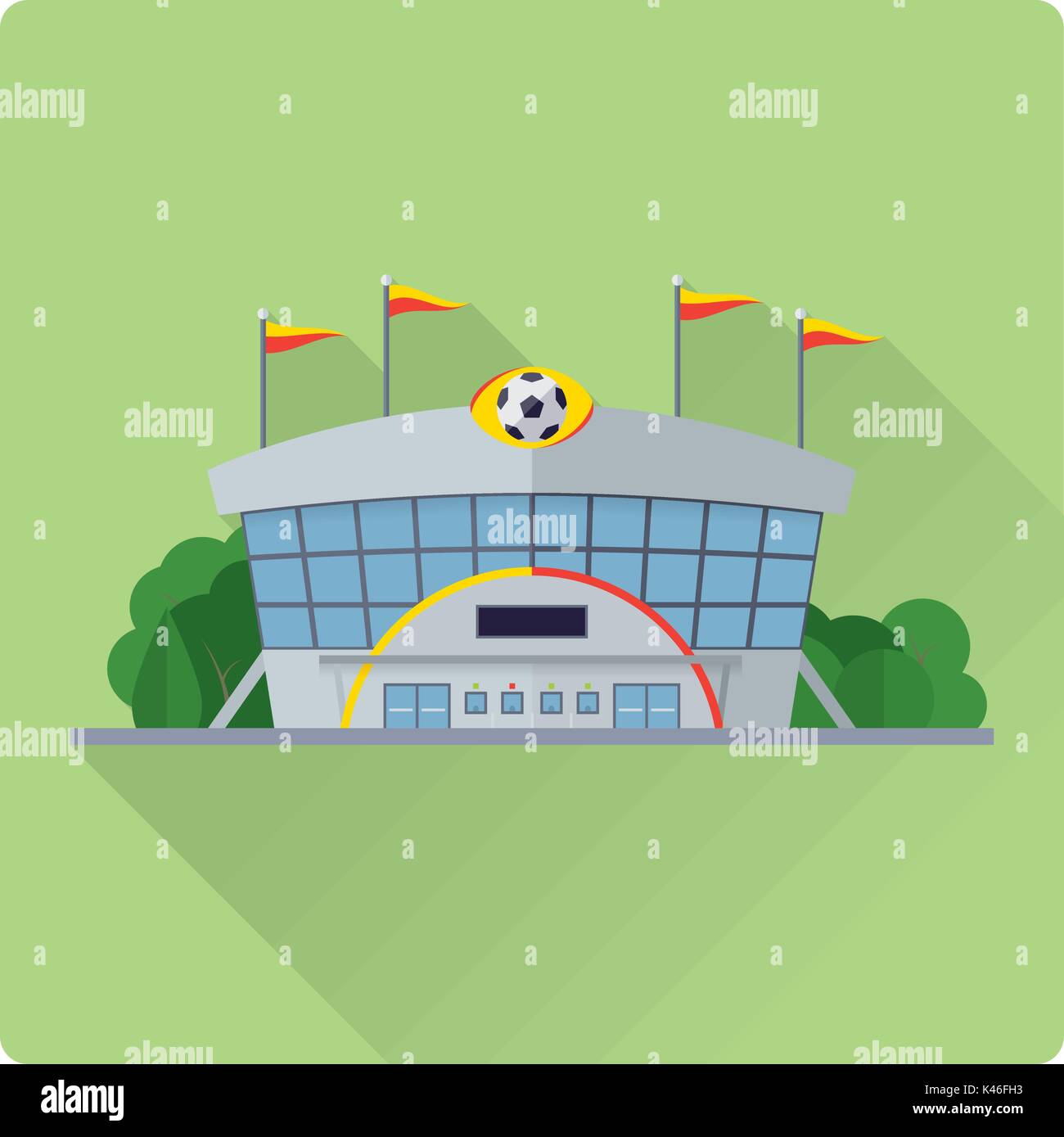 flat design long shadow soccer stadium building vector illustration ...