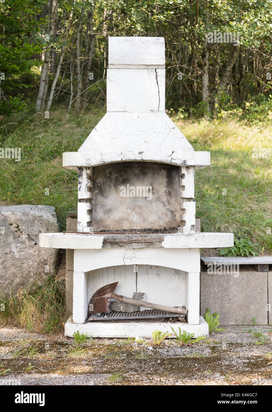 Old white barbeque in the Alps - Austria Stock Photo - Alamy