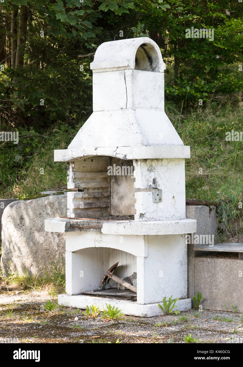 Old white barbeque in the Alps - Austria Stock Photo - Alamy