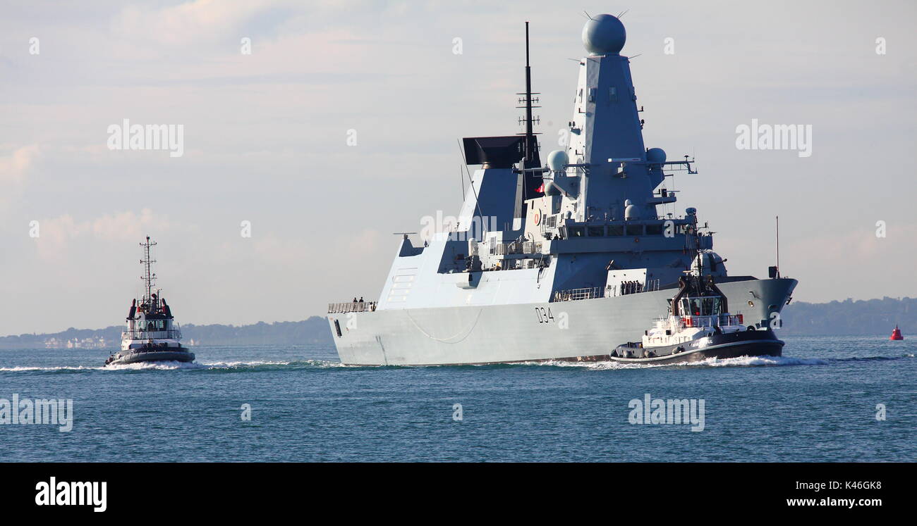 HMS Diamond (D34) is a Type 45 destroyer of the Royal Navy and seen ...
