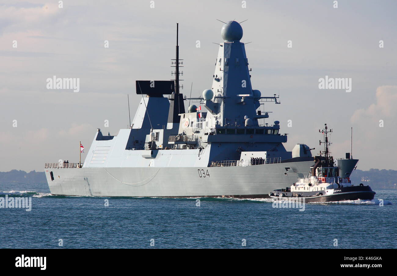 HMS Diamond (D34) is a Type 45 destroyer of the Royal Navy and seen ...