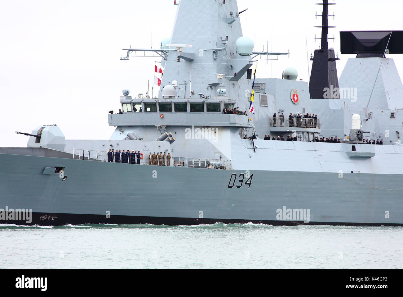 HMS Diamond (D34) is a Type 45 destroyer of the Royal Navy and seen ...