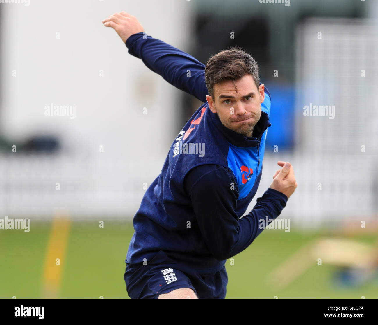 England's James Anderson during the nets session at Lords, London Stock ...