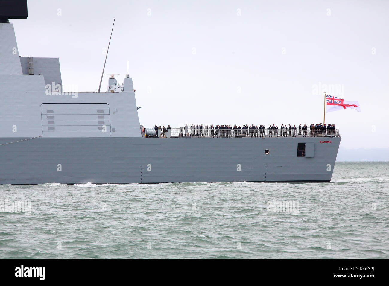 HMS Diamond (D34) is a Type 45 destroyer of the Royal Navy and seen ...