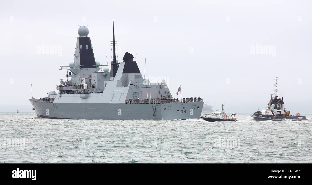 HMS Diamond (D34) is a Type 45 destroyer of the Royal Navy and seen ...