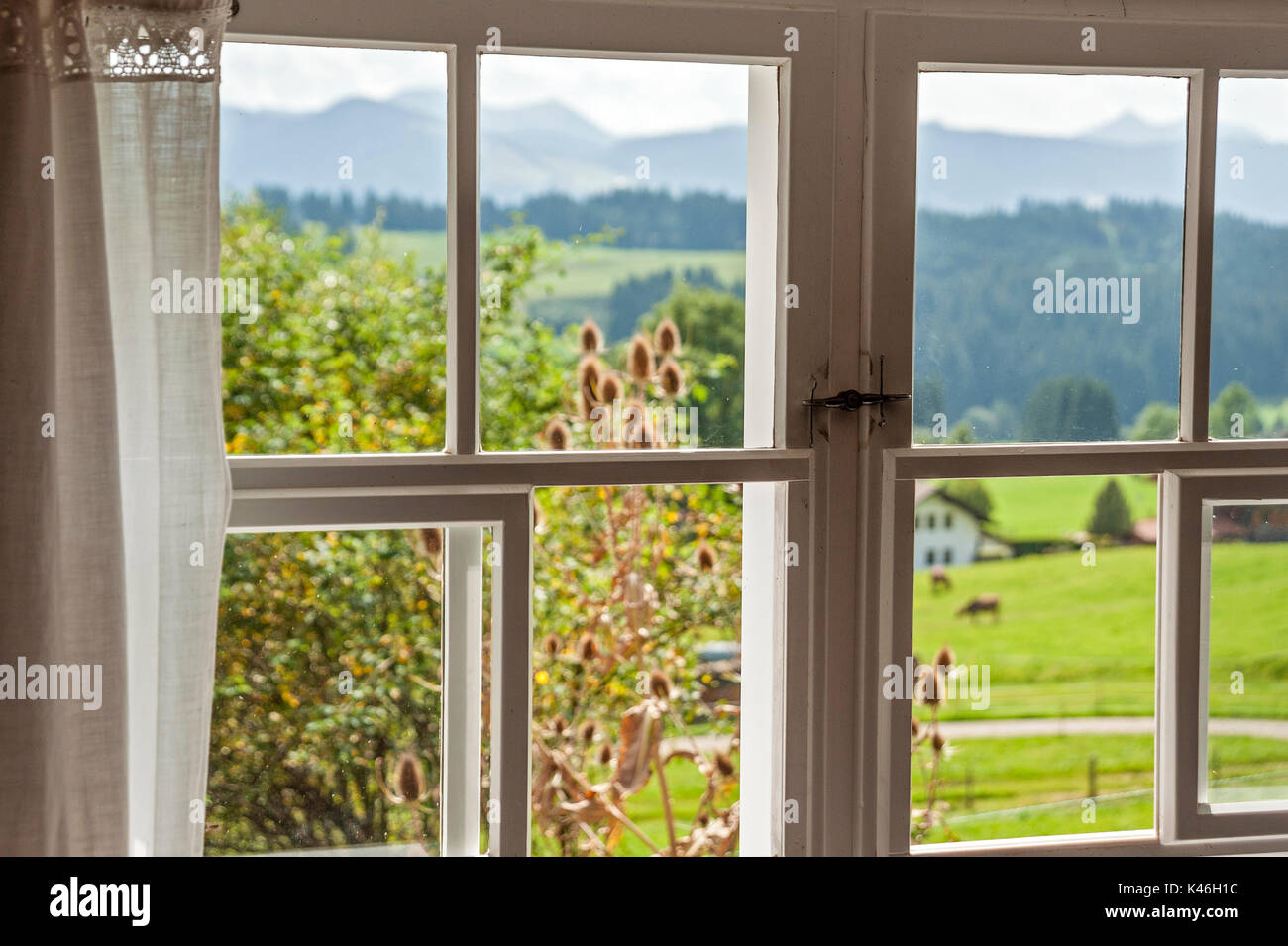 View Outside Farmhouse Window, Allgäu, Bavaria, Germany Stock Photo - Alamy