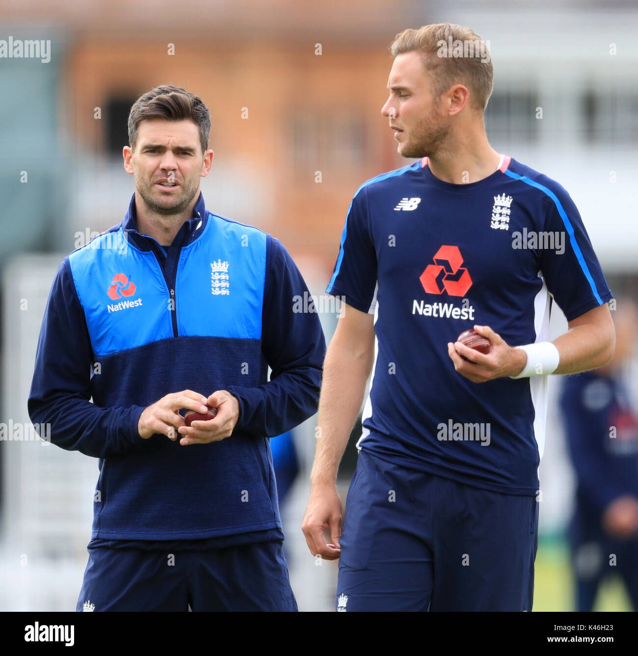 England's James Anderson (left) and Stuart Broad (right) during the ...
