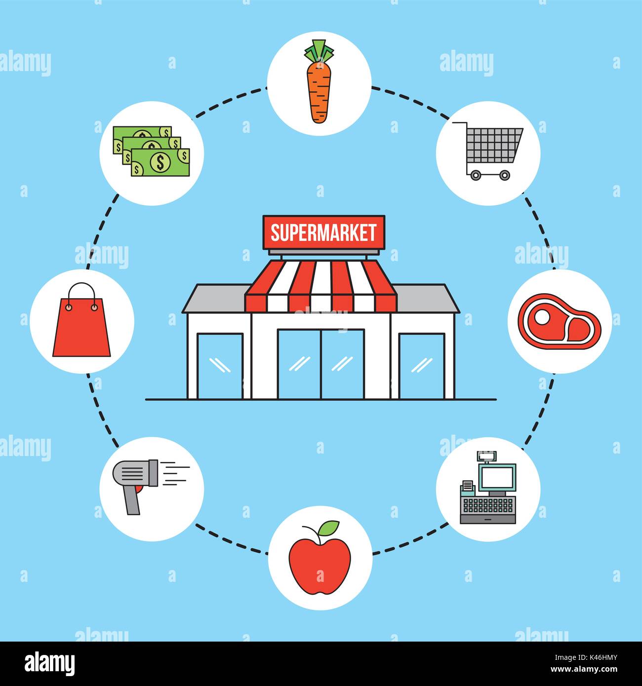 supermarket facade exterior commerce grocery icons Stock Vector Image ...