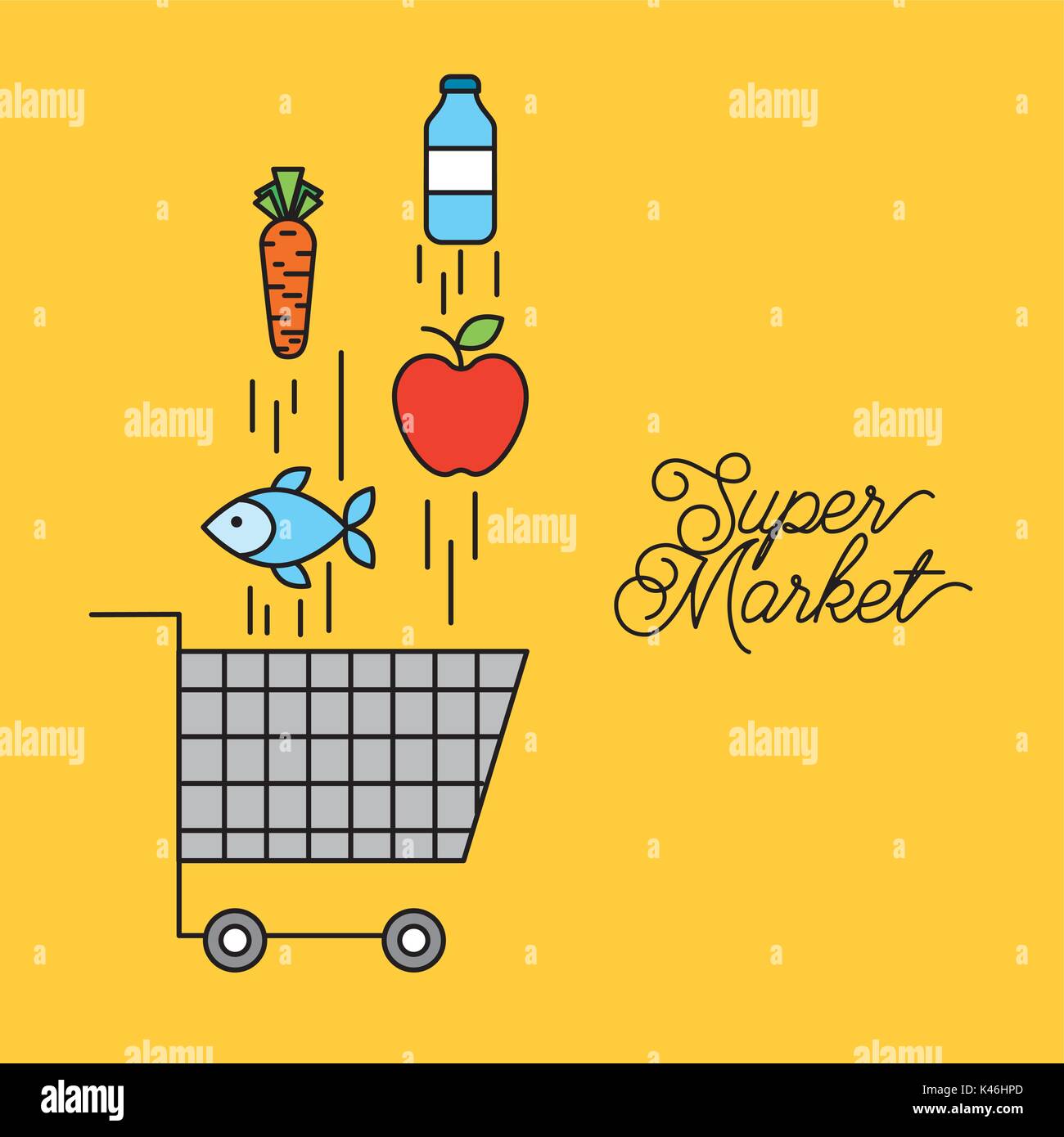 supermarket cart shopping with falling food Stock Vector Image & Art ...