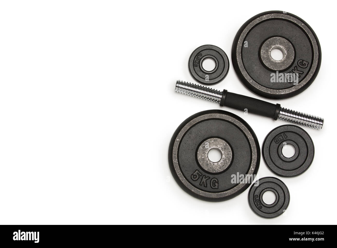 Top view of heavy weight plates with iron bar isolated on white Stock ...