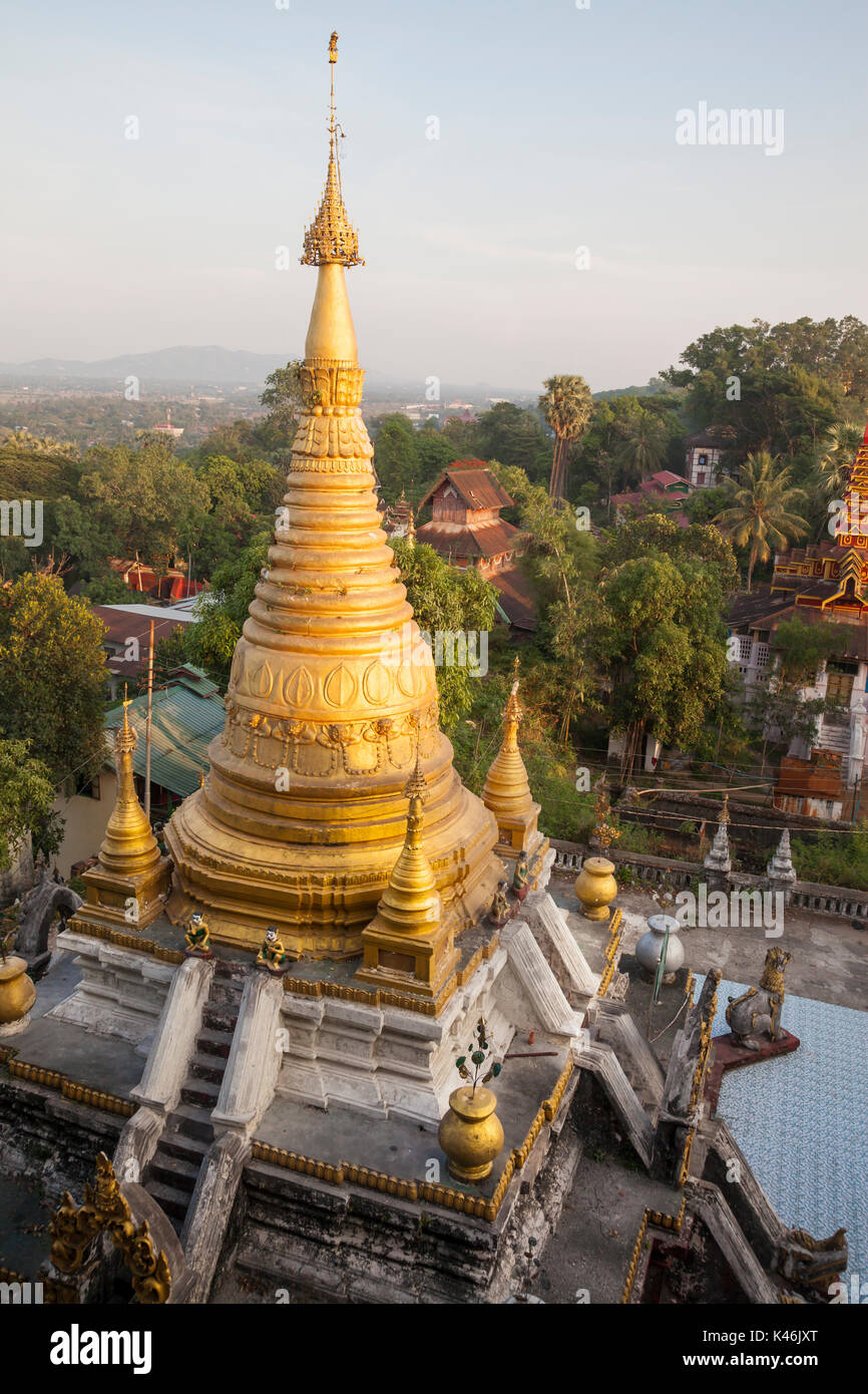 Golden spires of Buddhist temple in Mawlamyine, Myanmar Stock Photo - Alamy
