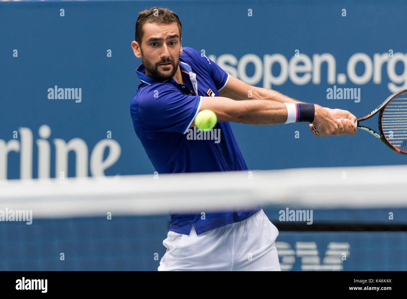 Marin Cilic (CRO) competing at the 2017 US Open tennis Championships ...