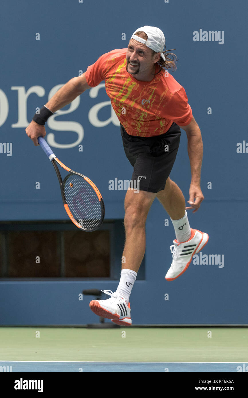 Tennys Sandgren (USA) competing at the 2017 US Open tennis ...