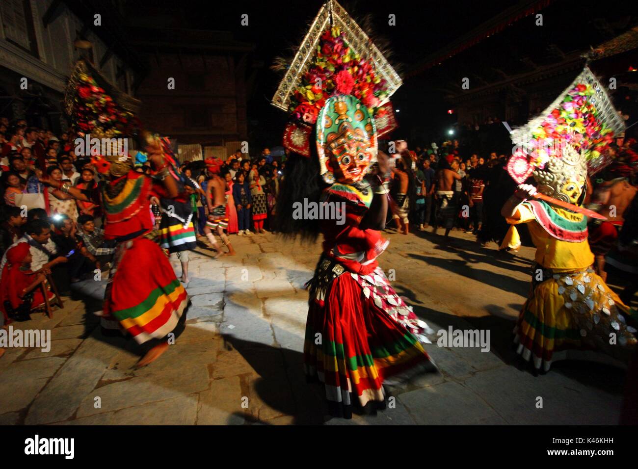 Kathmandu, Nepal. 04th Sep, 2017. Masked dancers perform in celebration ...