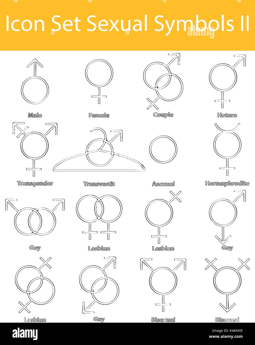 Drawn Doodle Lined Icon Set Sexual Symbols II with 16 icons for the ...