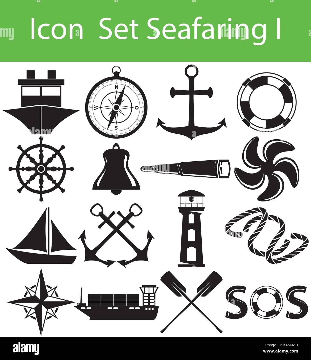 Icon Set Seafaring I with 16 icons for the creative use in graphic ...