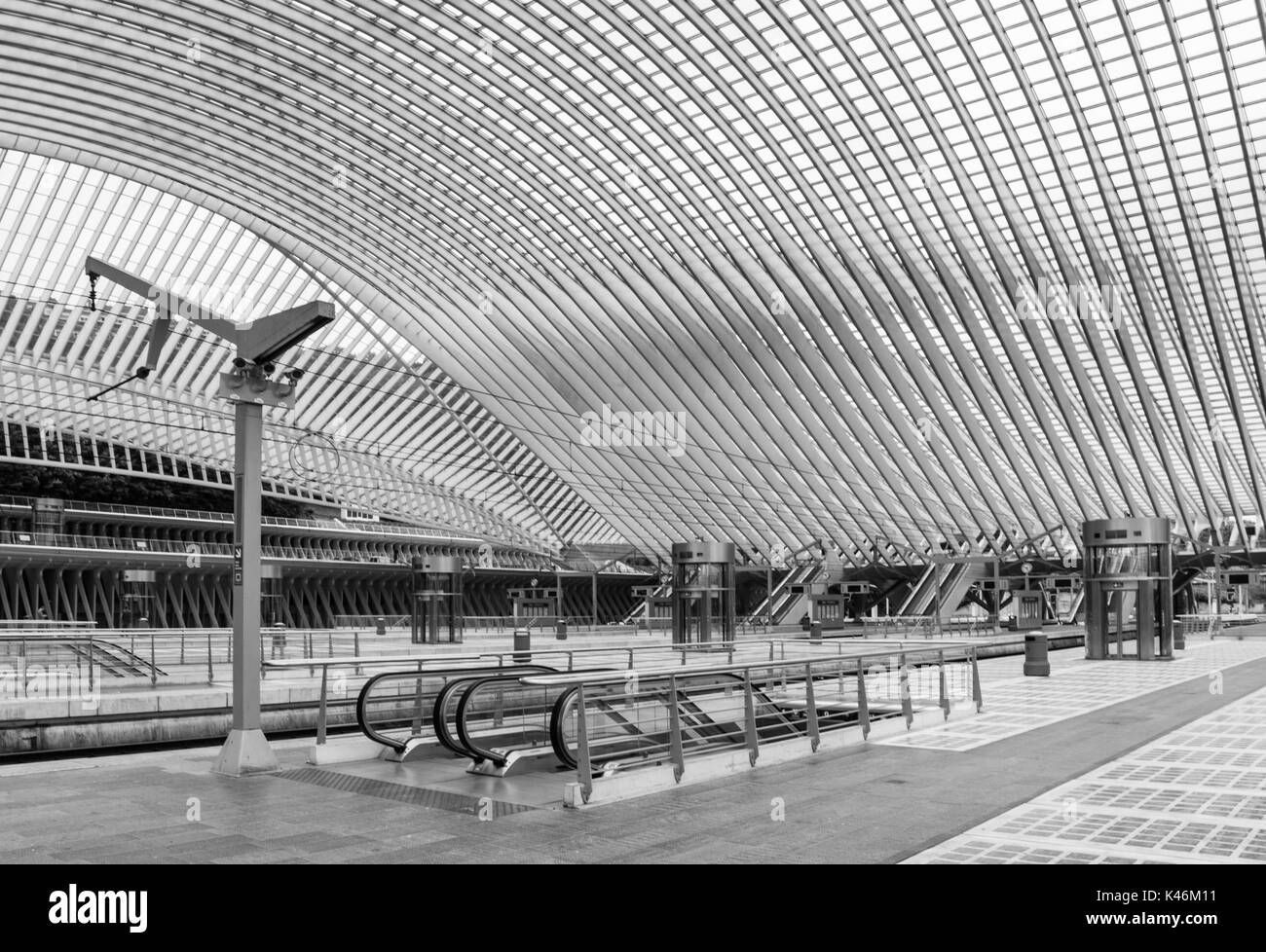 Inside Liege guillemins railway station bw Stock Photo - Alamy