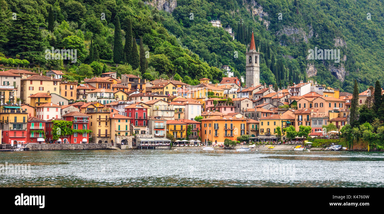 Beautiful Postcard Panorama view of beautiful Varenna Town, Lake Como ...