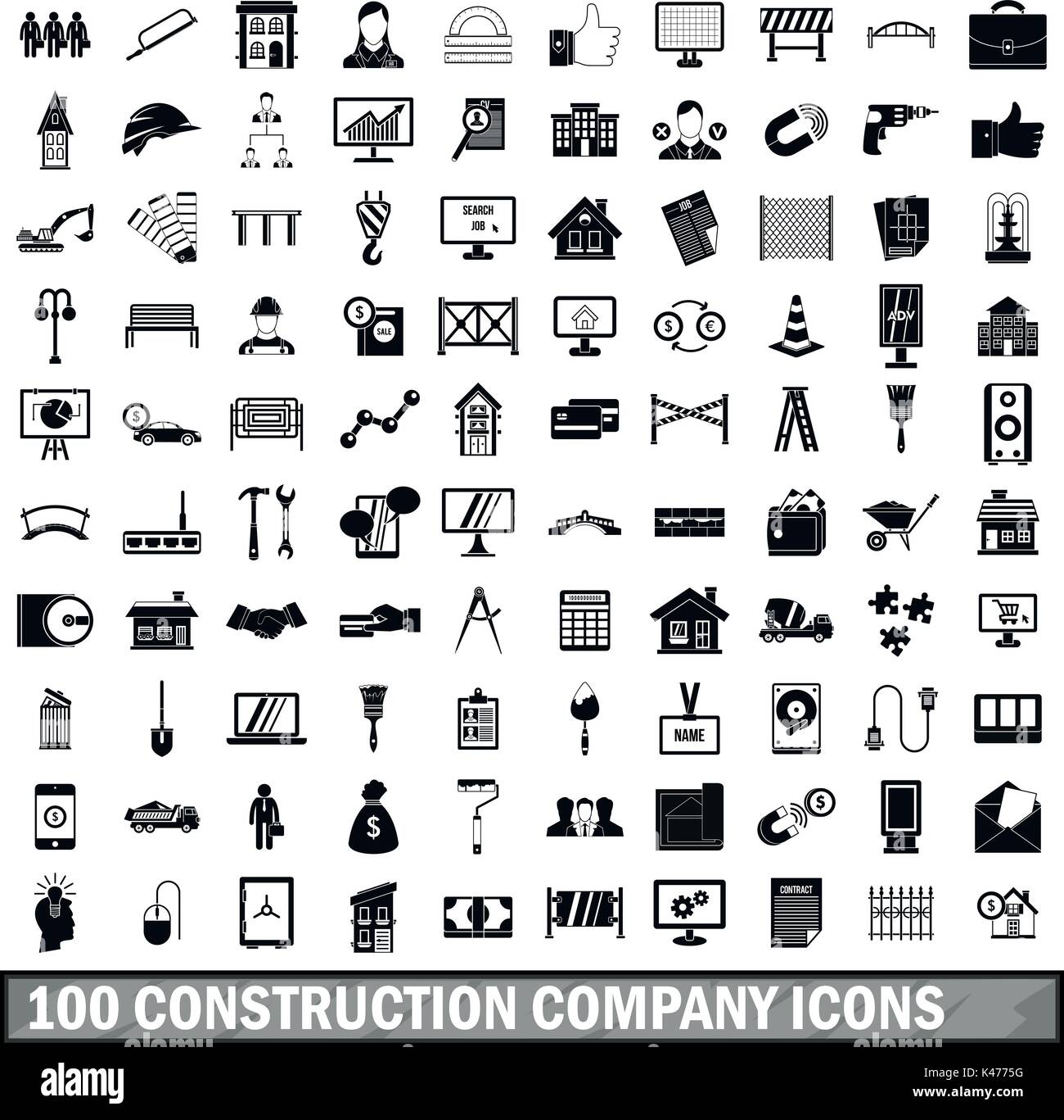 100 construction company icons set, simple style Stock Vector Image ...