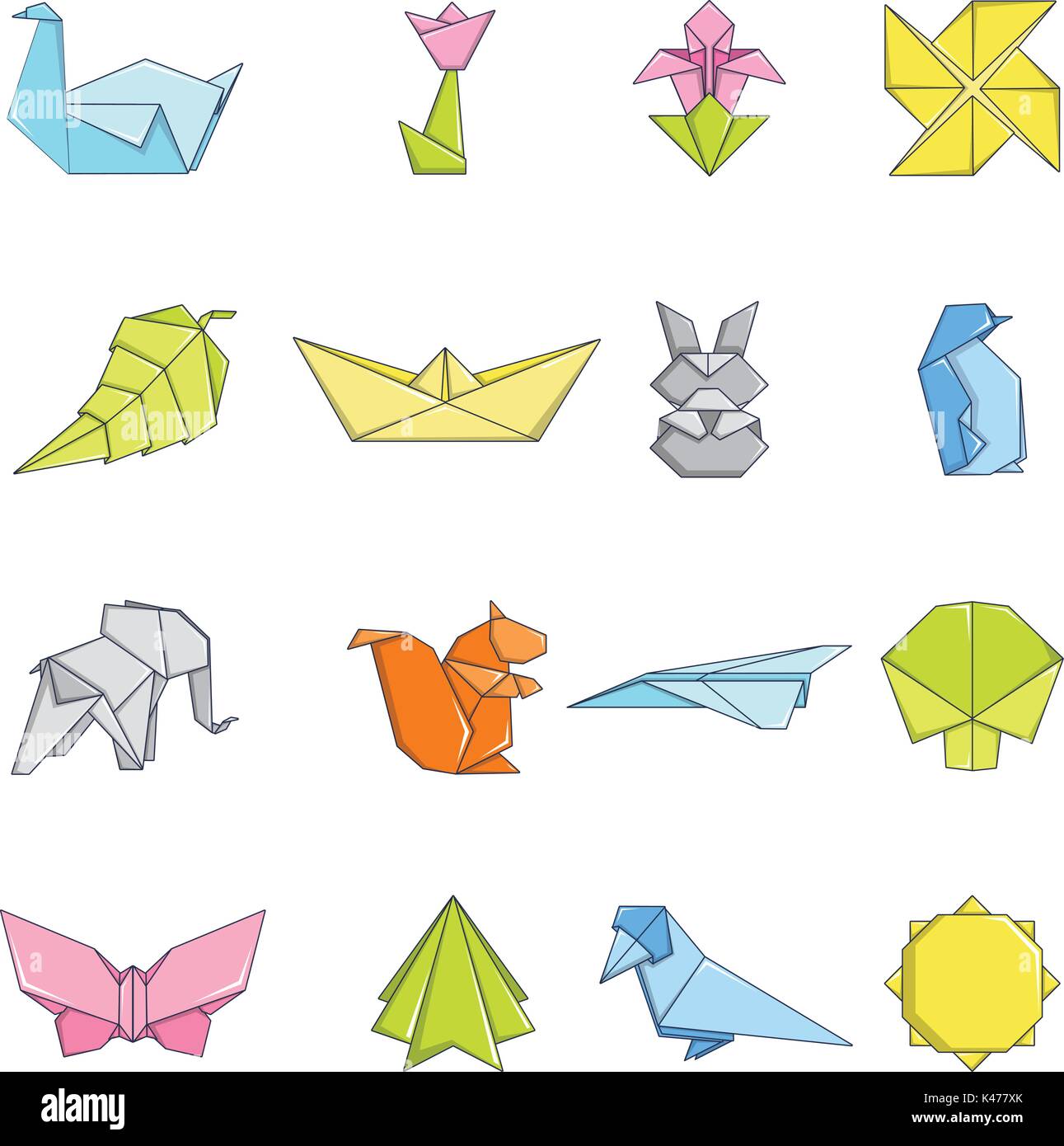 Origami icons set, cartoon style Stock Vector Image & Art - Alamy