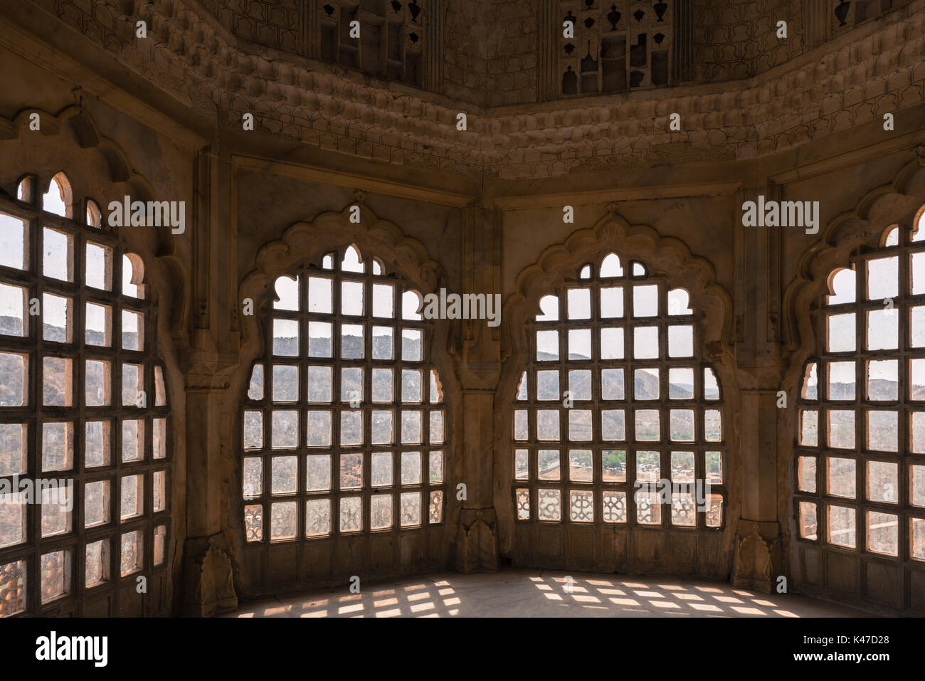 Horinzontal picture of ornated window of Amber Fort in Jaipur, known as ...