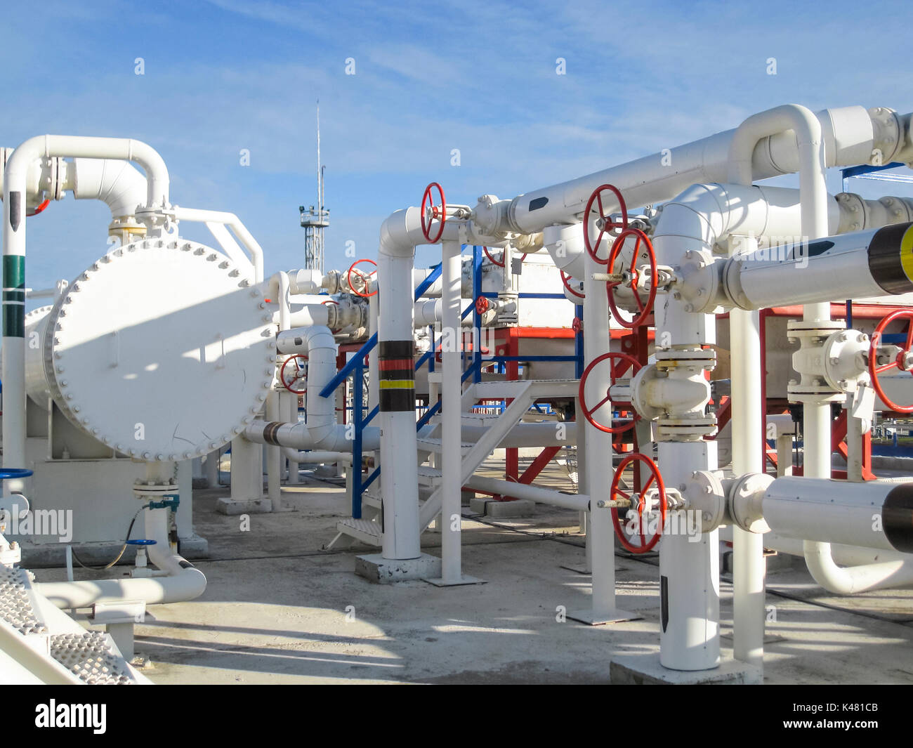 Heat exchangers in a refinery. The equipment for oil refining Stock ...