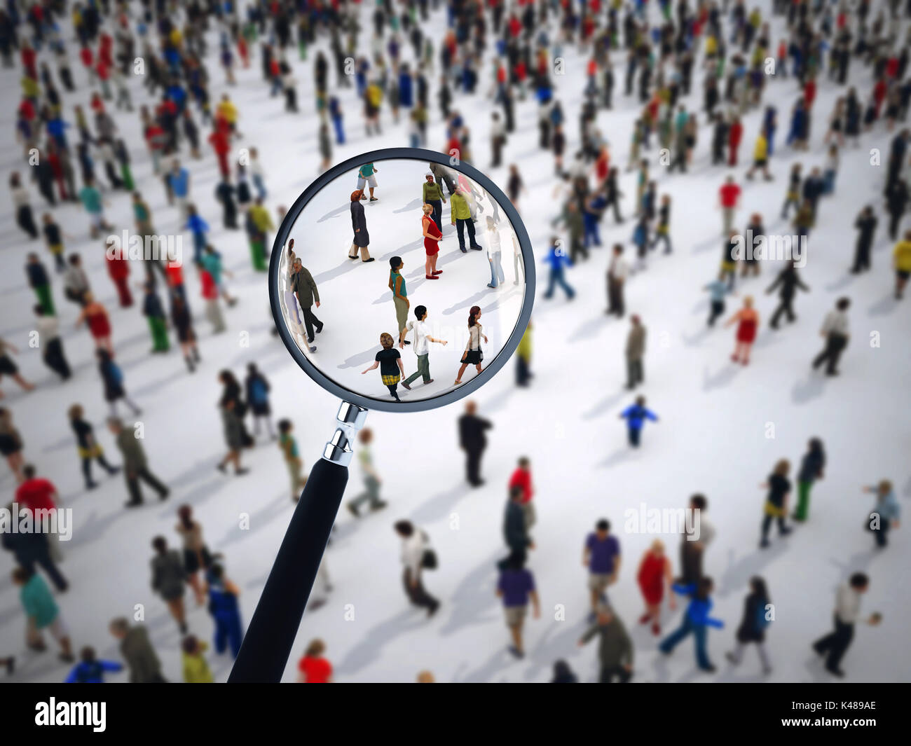 Magnifying glass on a large group of people. 3D Rendering Stock Photo ...