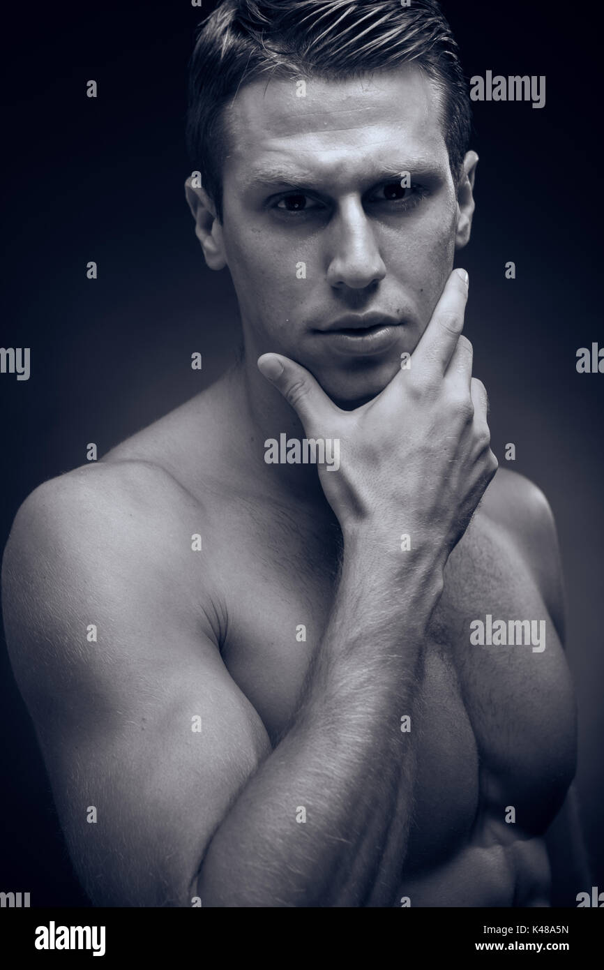headshot, face head headshot close up, one young adult man, fitness ...