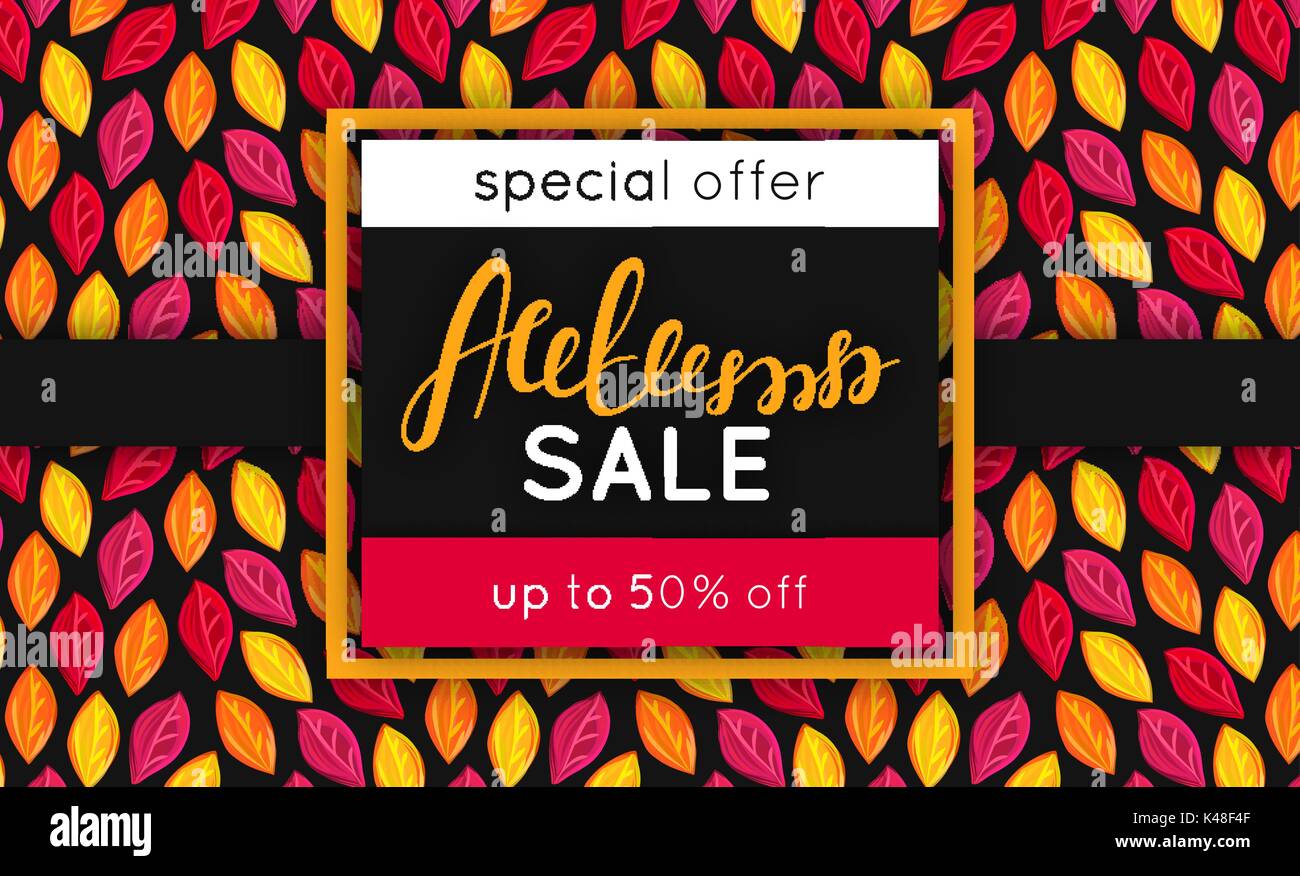 Autumn sale. Discount in fall. Special offer. Pattern with fallen ...