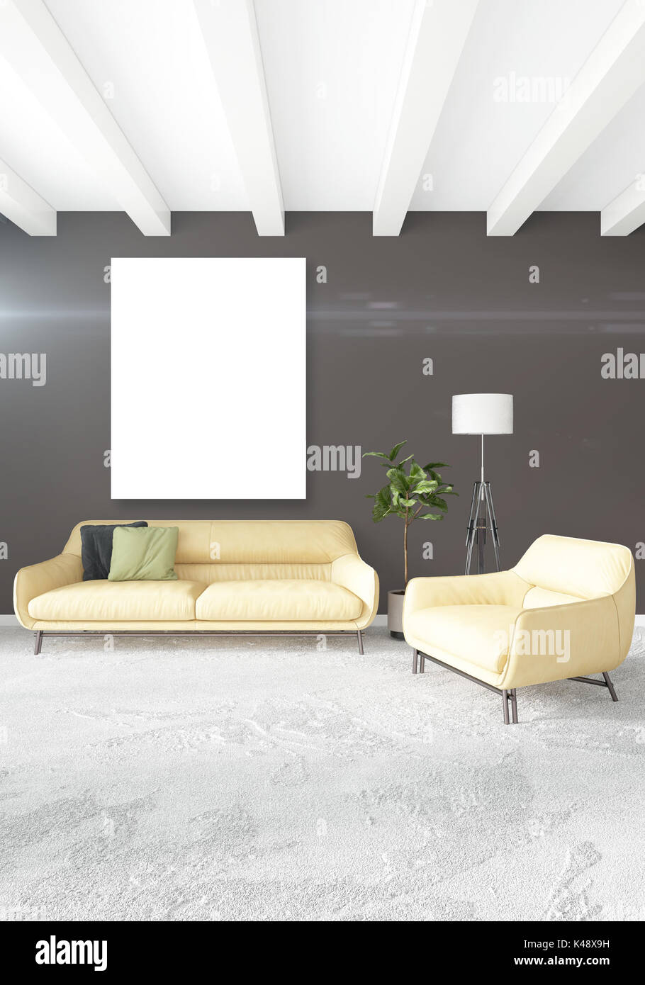 Vertical modern interior bedroom or living room with eclectic wall and ...