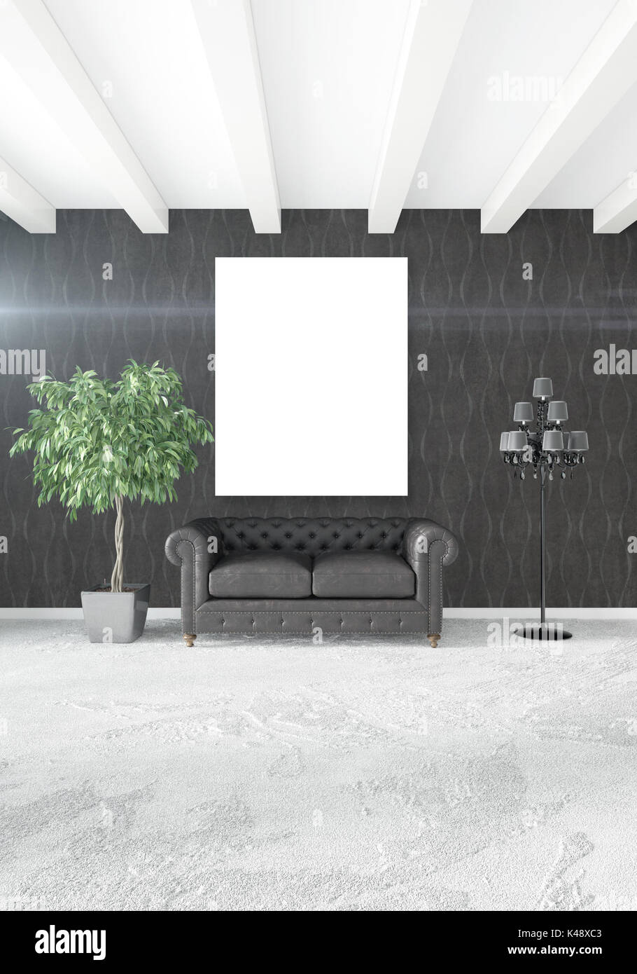 Vertical modern interior bedroom or living room with eclectic wall and ...