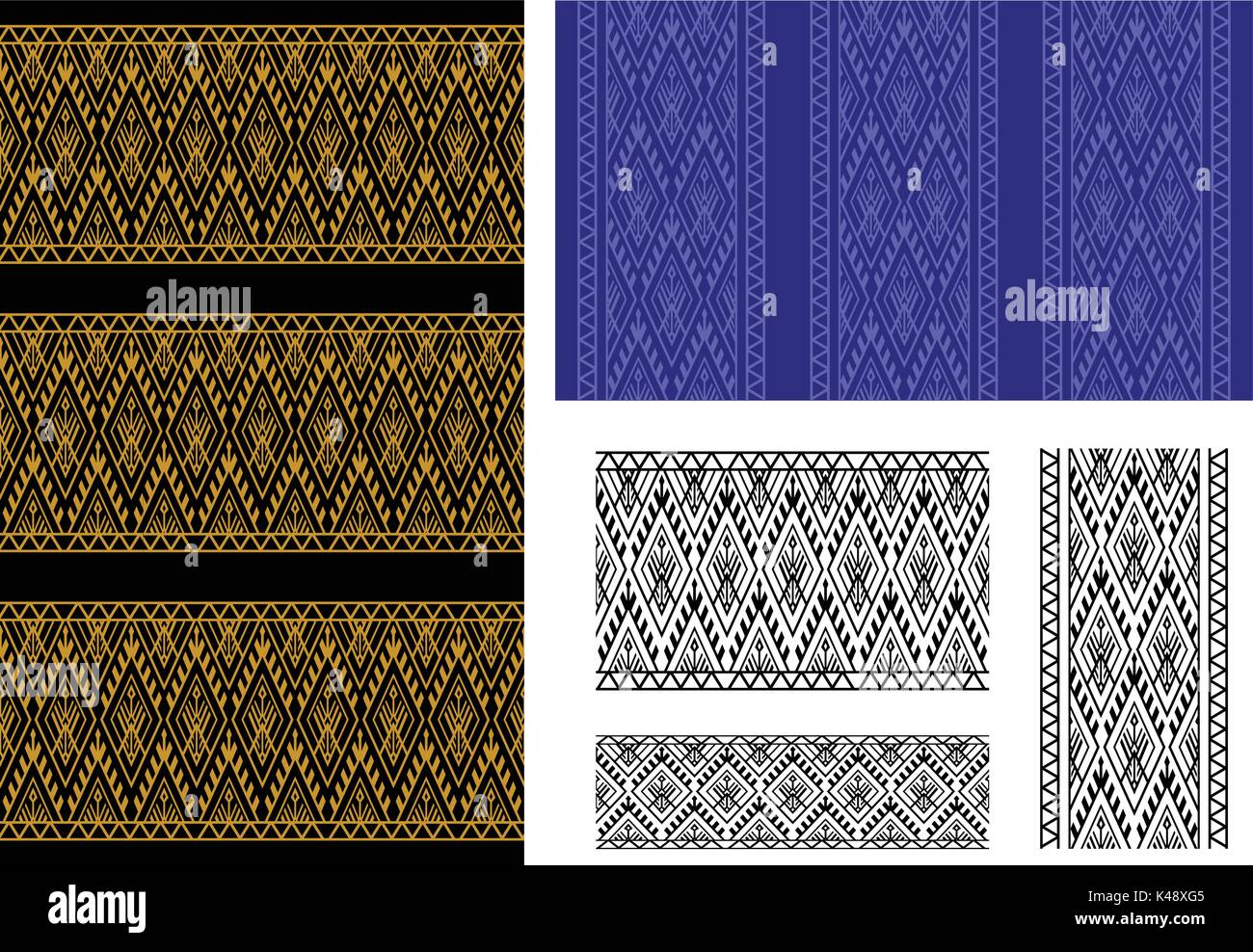 Seamless Thai tribal pattern and border, vector Stock Vector Image ...